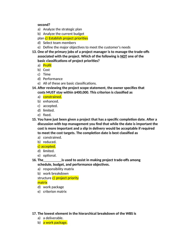 Project Management-Quizzes -Chapter wise wise | DOCX