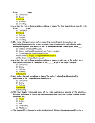 Project Management-Quizzes -Chapter wise wise | DOCX