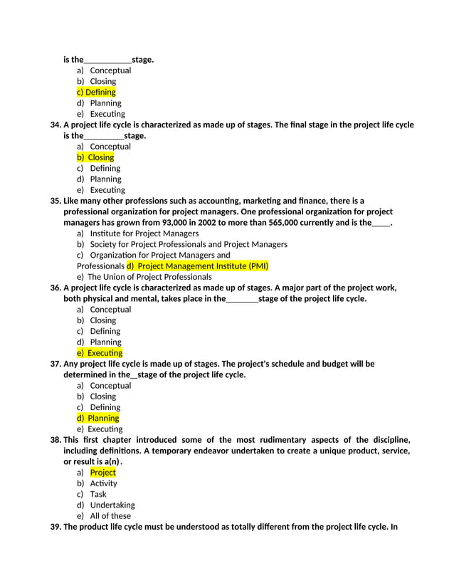 Project Management-Quizzes -Chapter wise wise | DOCX
