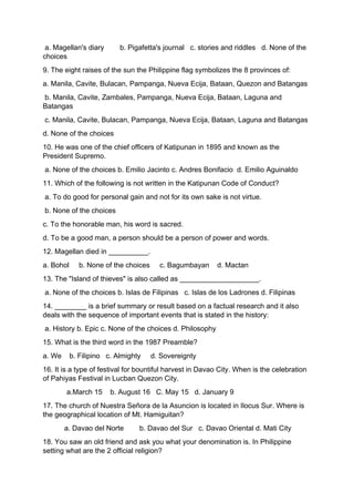 reading in philippine history first examination | DOCX