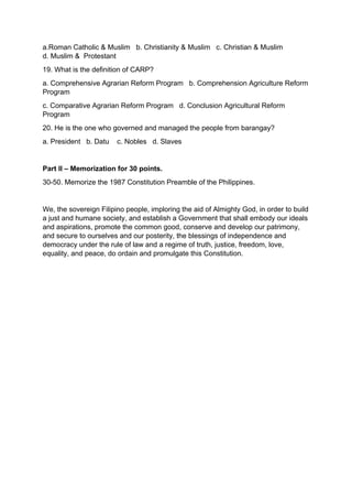 reading in philippine history first examination | DOCX