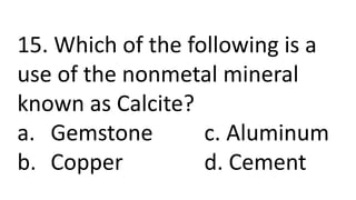 Quiz in Earth Science: Physical and Chemical Properties of Minerals | PPTX