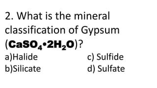 Quiz in Earth Science: Physical and Chemical Properties of Minerals | PPTX