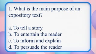 QUIZ ABOUT EXPOSITORY TEXT FOR GRADE 7.pptx