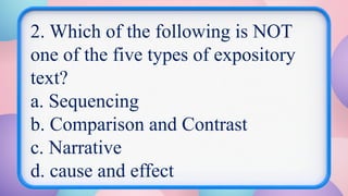 QUIZ ABOUT EXPOSITORY TEXT FOR GRADE 7.pptx
