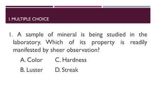Quiz for Lesson 3-4 Properties of Minerals and Classification of Rocks ...