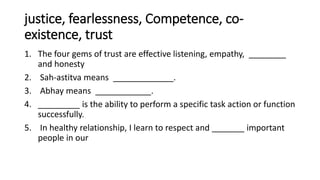 human value and professional ethicsQuiz harmony in family 1 word | PPTX