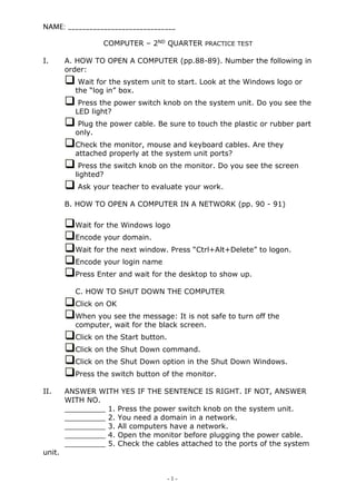 Quiz how to operate PC | PDF