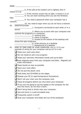 Quiz how to operate PC | PDF
