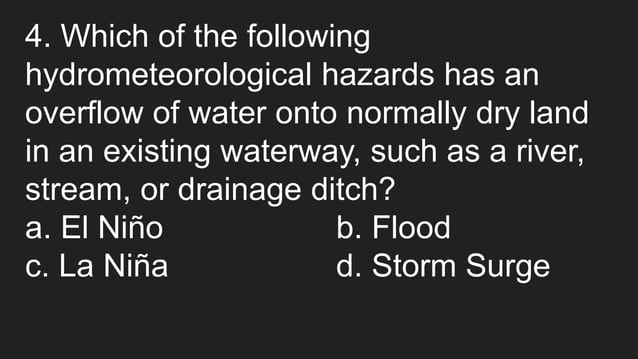 quiz hydrometeorological hazards (typhoon, floods, tornado, etc) | PPTX