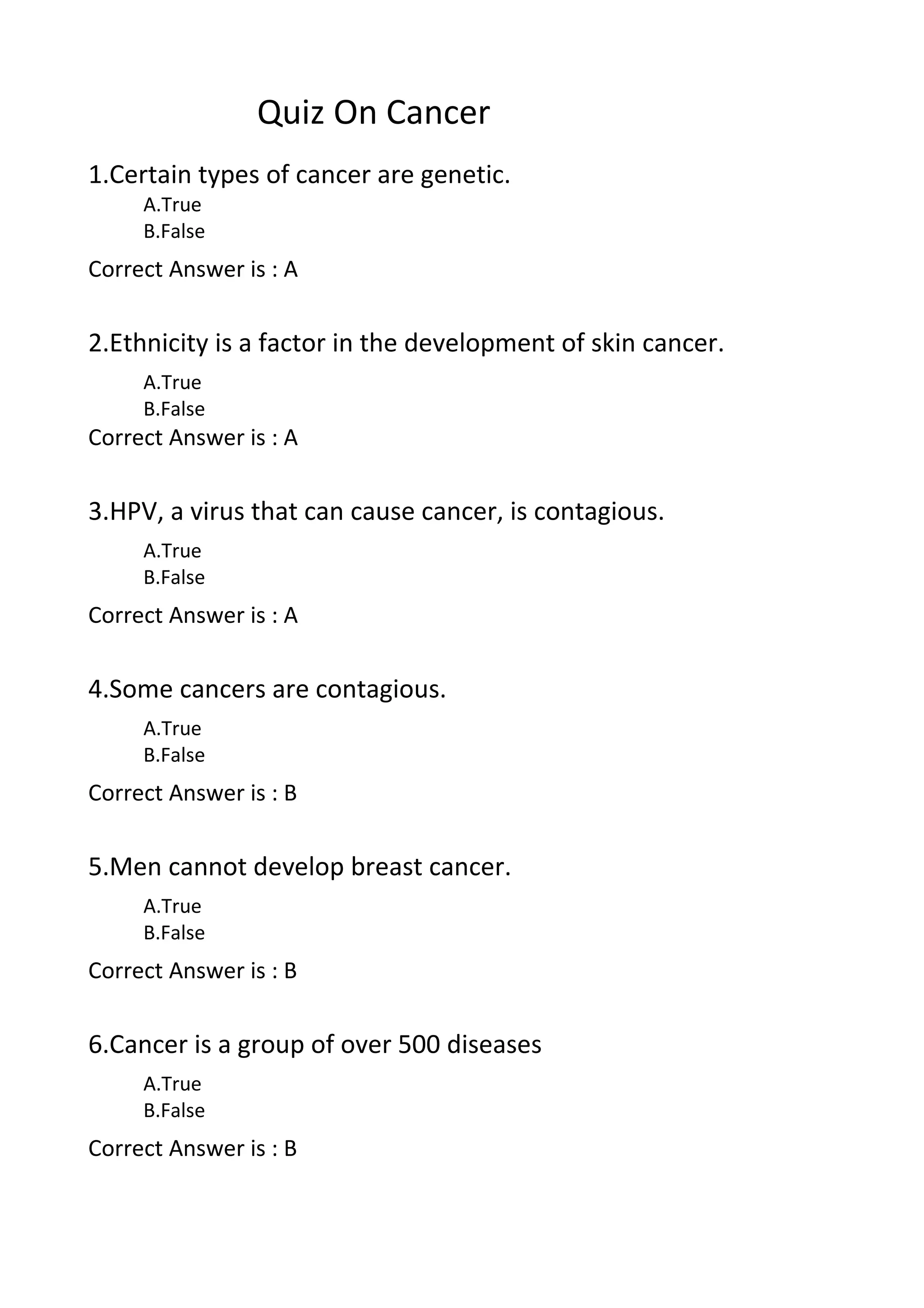 Quiz in cancer | DOC