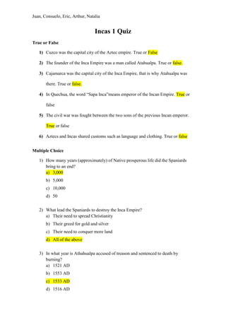 Quiz incas group consuelo | DOCX