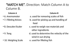 Quiz in Measuring tool in Food Processing in Grade 7 TLE exploratory | PPT