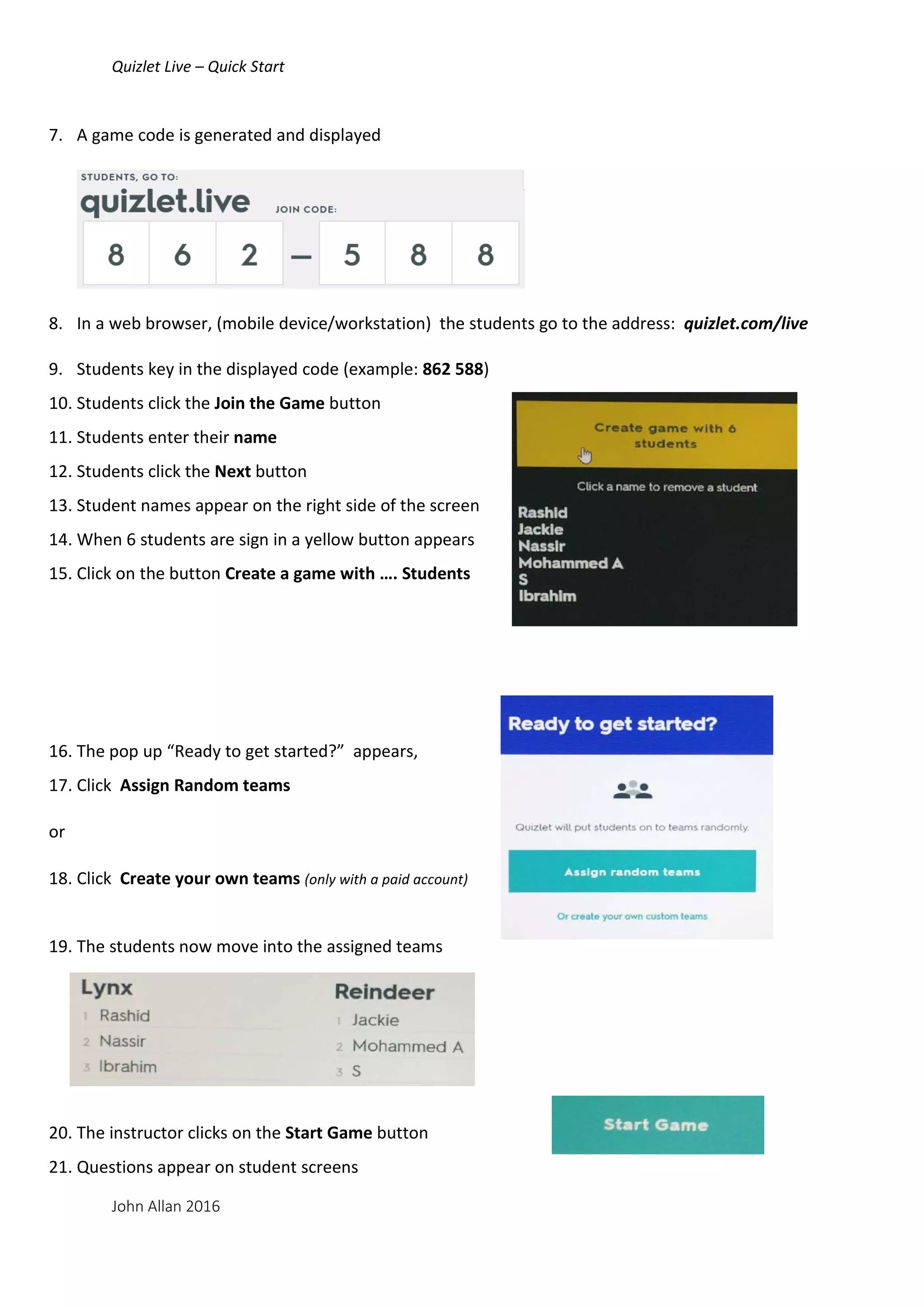 Quizlet Live Quickstart (updated) | PDF