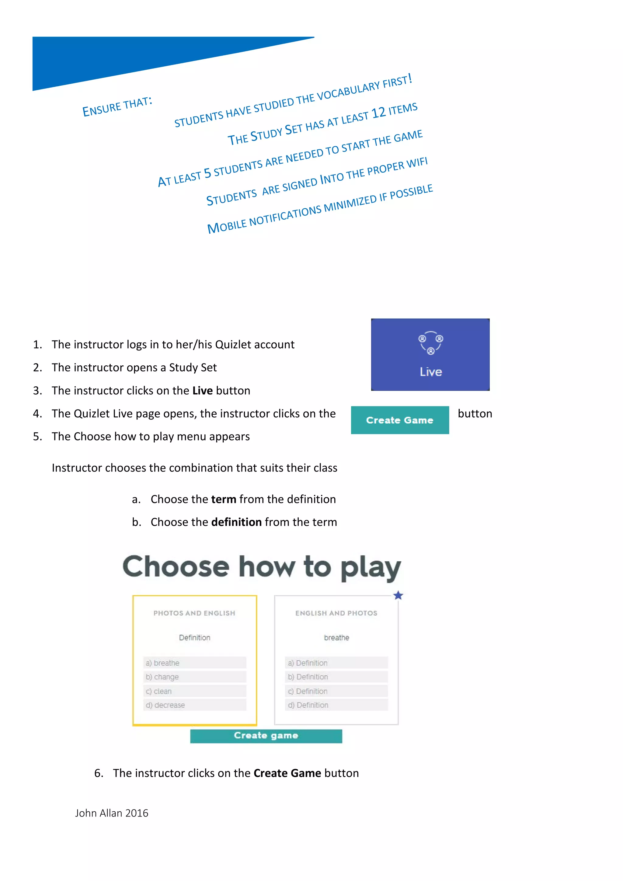 Quizlet Live Quickstart (updated) | PDF