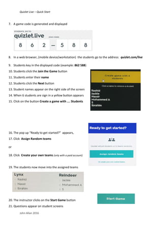 Quizlet Live Quickstart (updated) | PDF