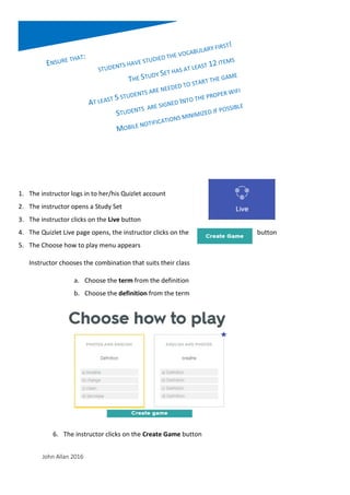 Quizlet Live Quickstart (updated) | PDF