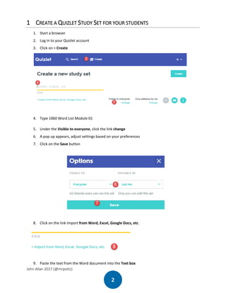 Quizlet Workshop Centre for Education and Training | PDF