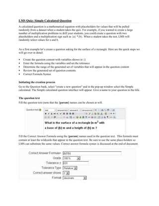 Quiz manual (simple calculated question) | PDF
