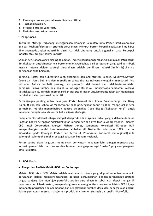 SM, Khoirul Anwar, Hapzi Ali, Porter’s Five Competitiveness Force Model, BCG Matrix, Universitas ...
