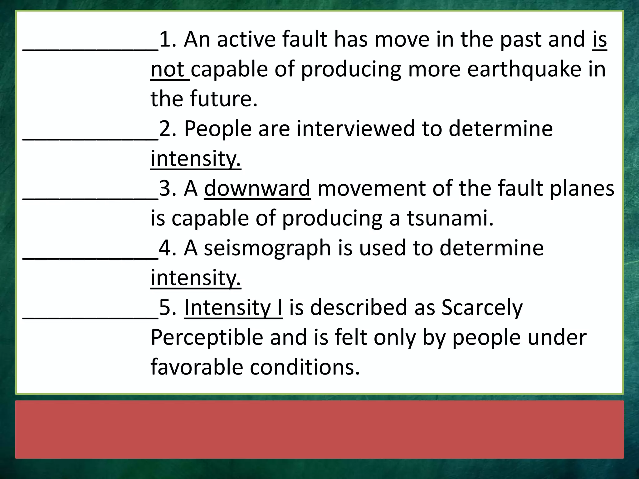 Earthquakes and Faults Quiz | PPTX