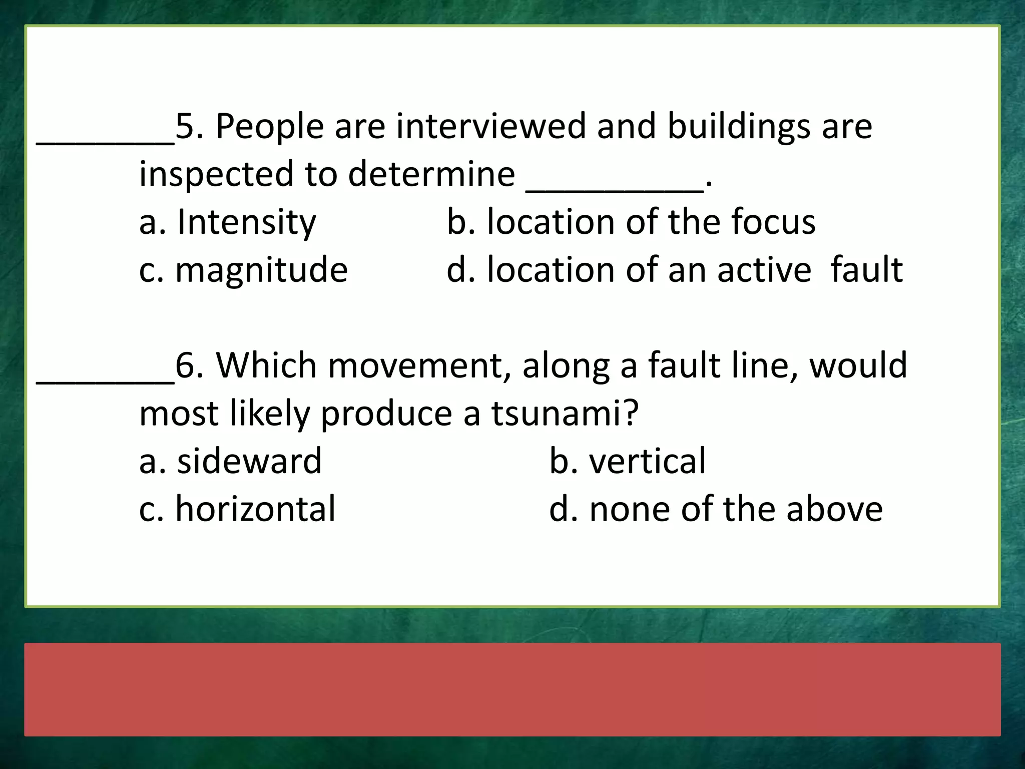 Earthquakes and Faults Quiz | PPTX
