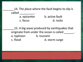 Earthquakes and Faults Quiz | PPTX