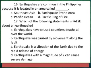 Earthquakes and Faults Quiz | PPTX