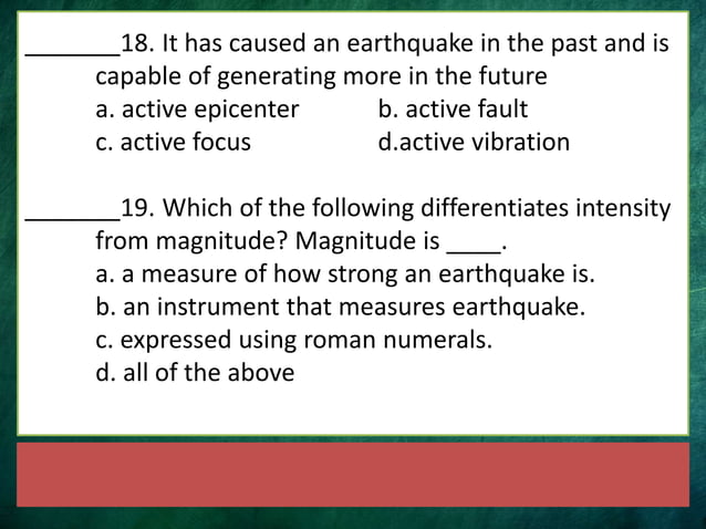 Earthquakes and Faults Quiz | PPTX | Geology | Science