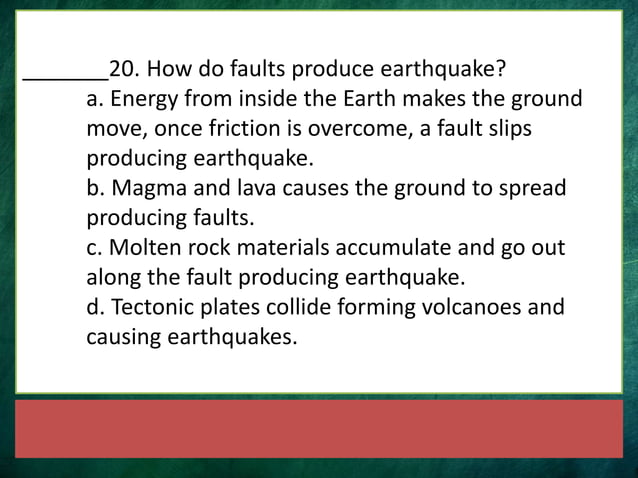 Earthquakes and Faults Quiz | PPTX | Geology | Science