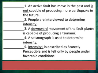Earthquakes and Faults Quiz | PPTX