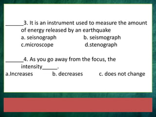 Earthquakes and Faults Quiz | PPTX