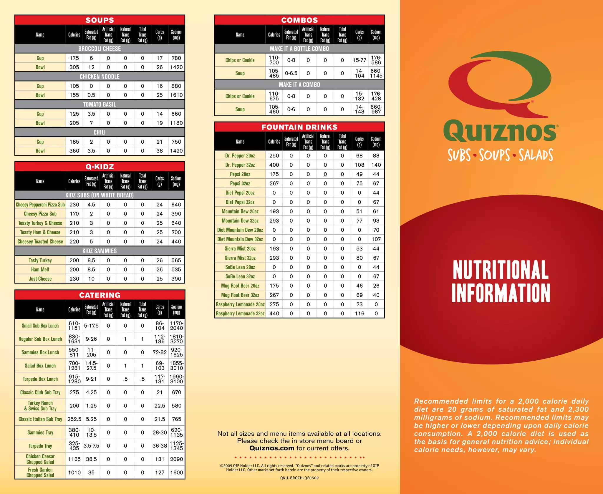Quizno's Nutrition Information | PDF