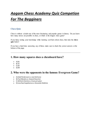 Quiz of begginers 120 questions Chess | DOCX