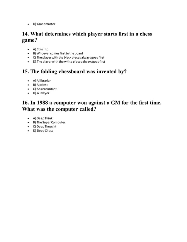 Quiz of begginers 120 questions Chess | DOCX | Board Games and Puzzles ...
