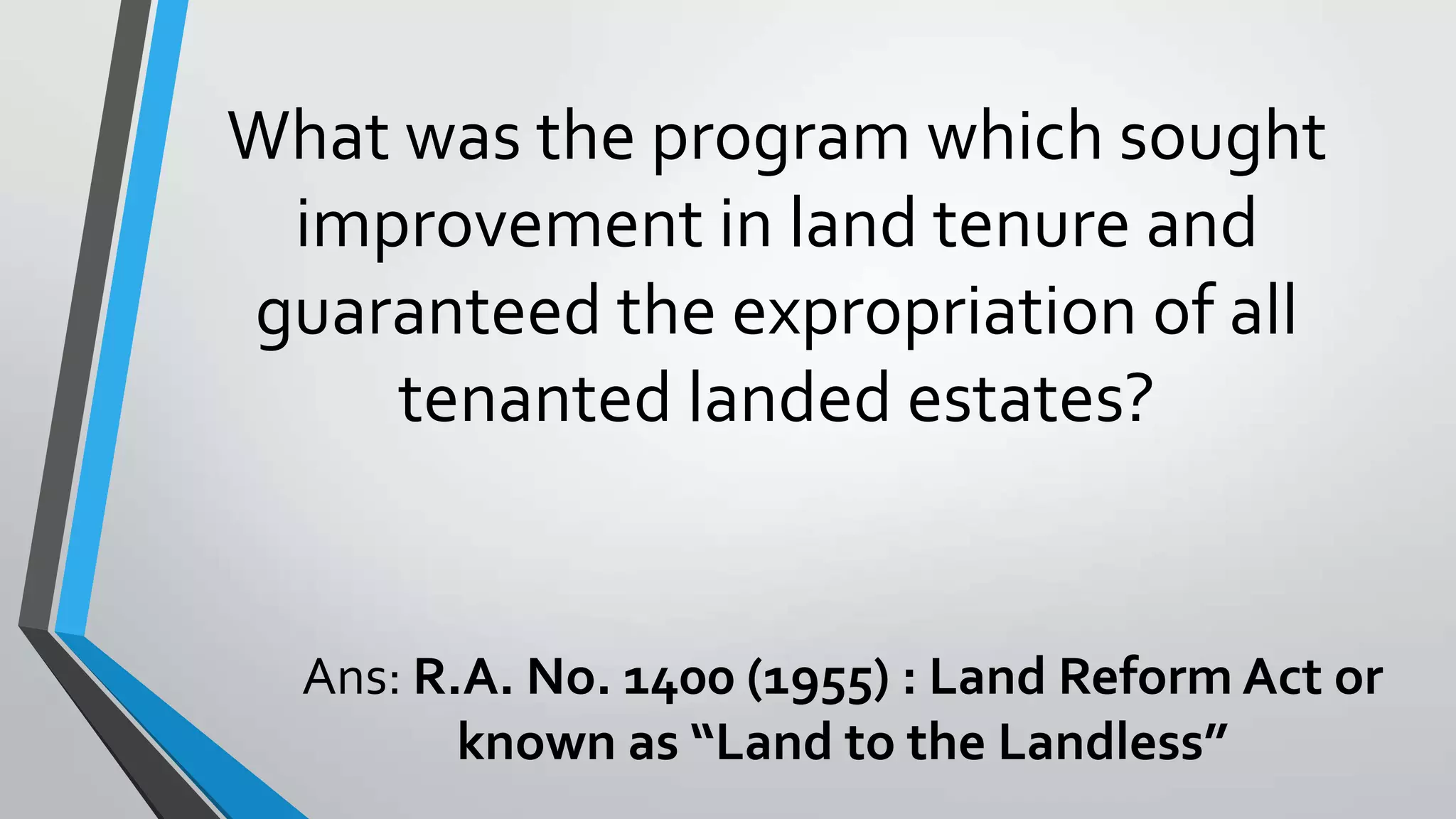 Quiz on agrarian land reform program | PPTX