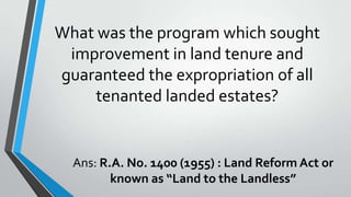 Quiz on agrarian land reform program | PPTX