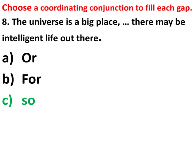 Quiz on conjunction wither answer English grammar | PPTX | Food & Drink