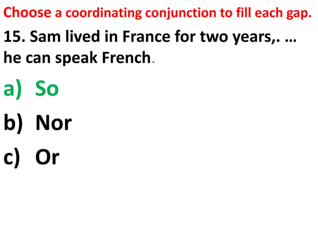 Quiz on conjunction wither answer English grammar | PPTX | Food & Drink