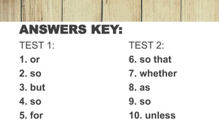 Quiz on conjunctions | PPTX