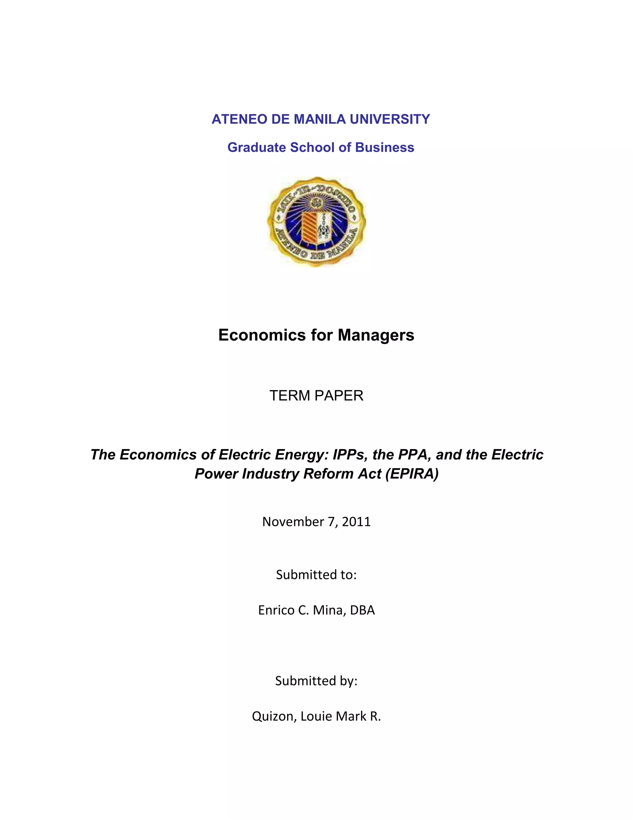 The Economics of Electric Energy: IPPs, the PPA, and the Electric Power ...