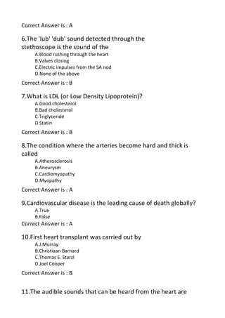 Quiz on heart | DOC | Heart and Cardiovascular Diseases | Diseases and ...