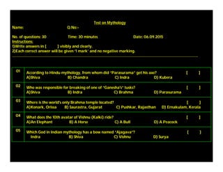 Quiz on hindu mythology | PDF