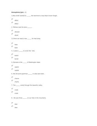 Quiz on homophones | PDF