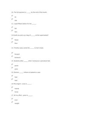 Quiz on homophones | DOCX