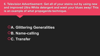 10-item Exercise/Quiz on Propaganda Techniques | PPTX