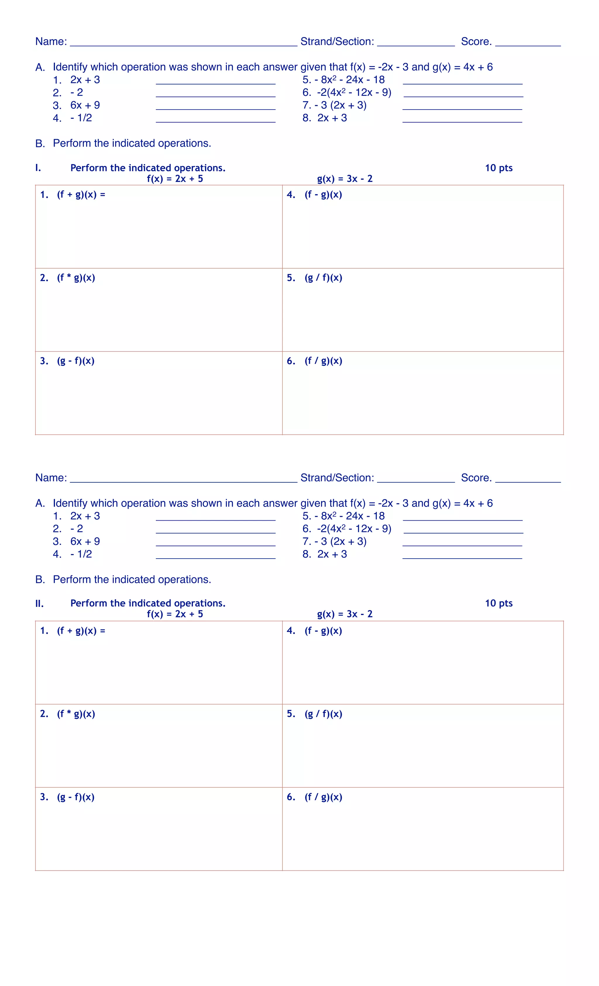 Quiz operations with functions | PDF