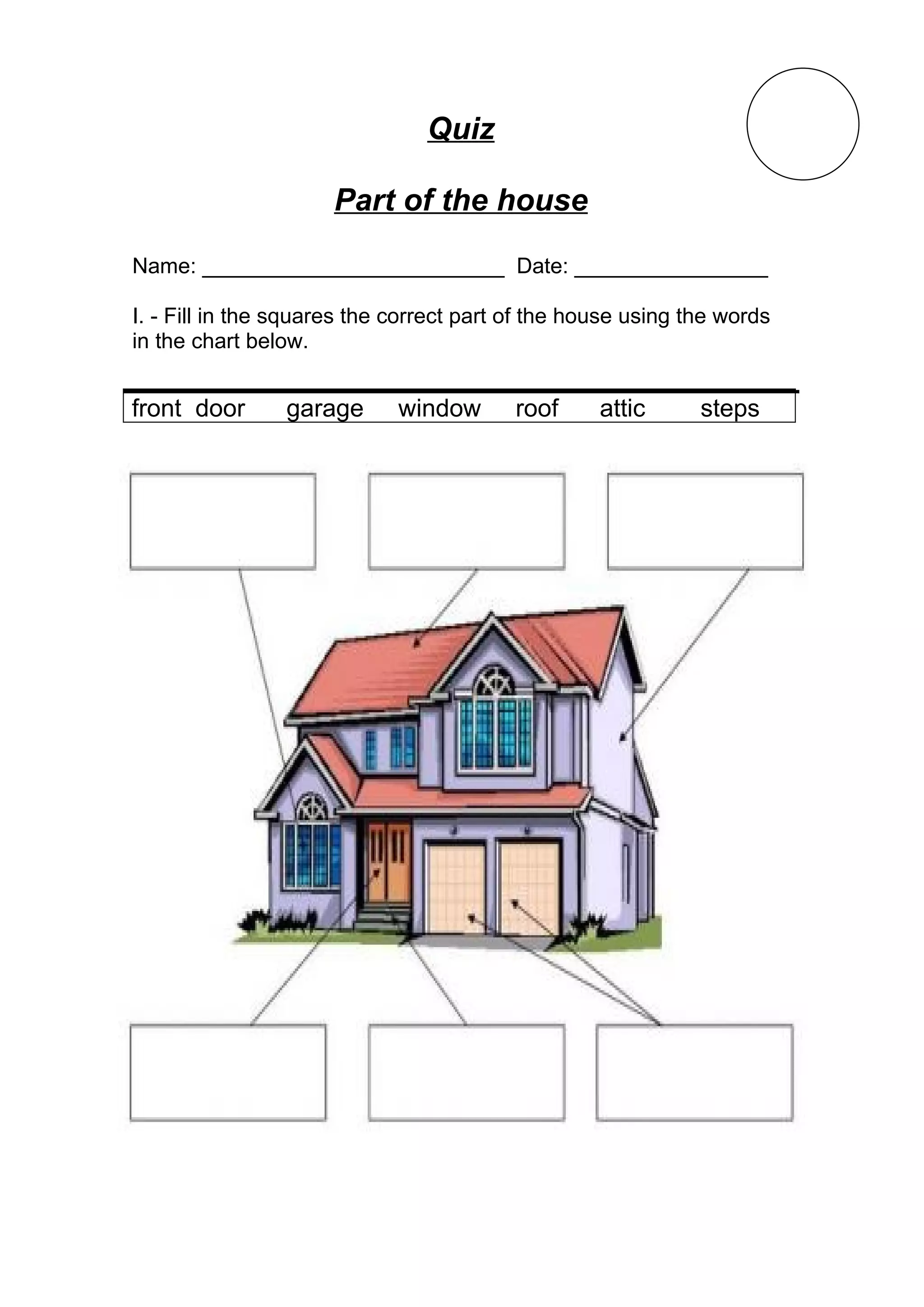 Quiz parts of the house i | DOC