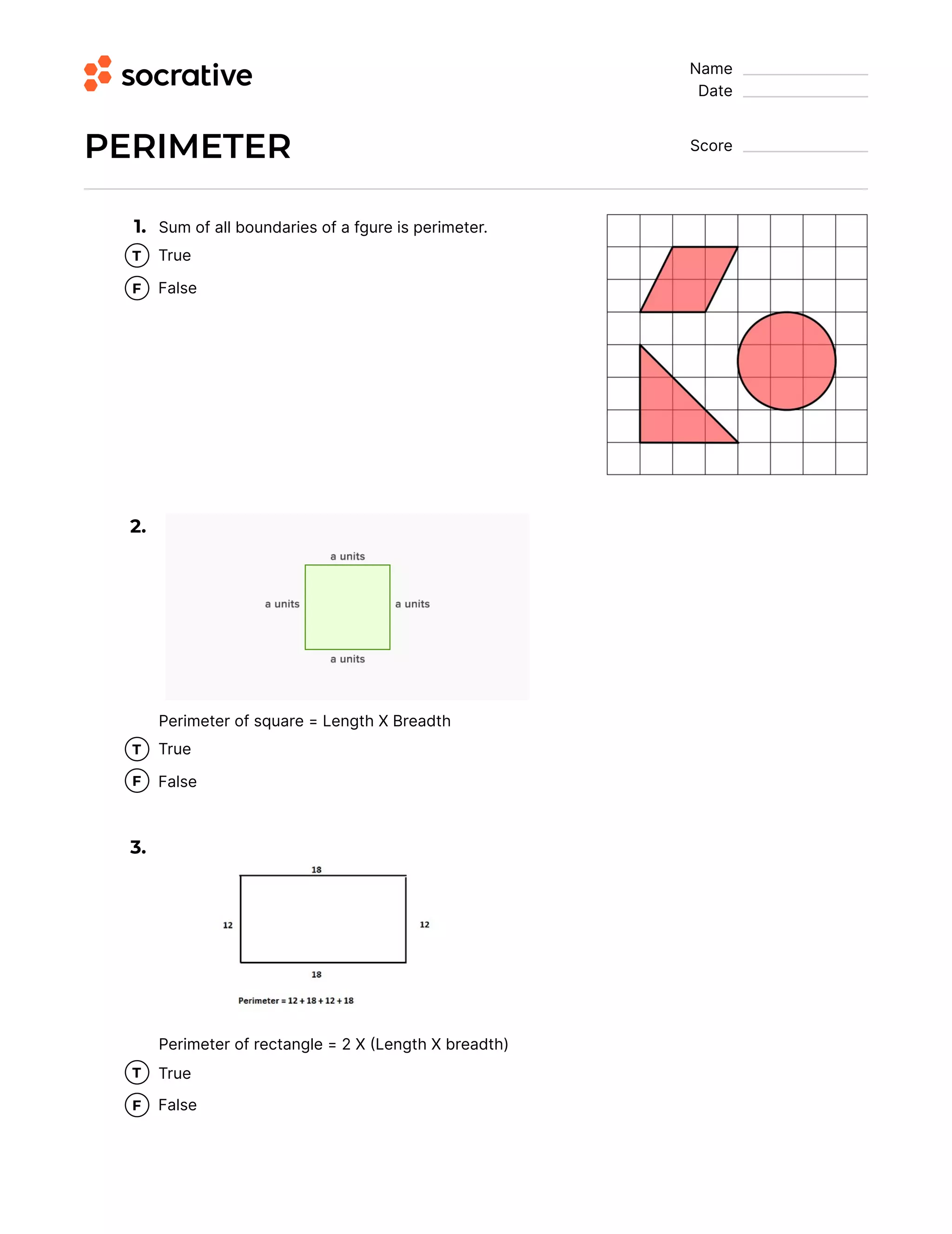 Quiz Math - perimeter Class V | PDF | Physics | Science
