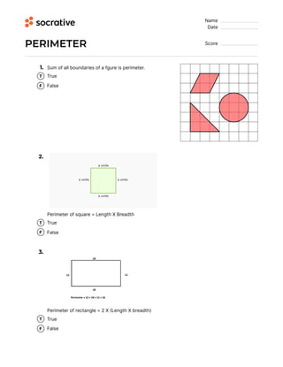 Quiz Math - perimeter Class V | PDF